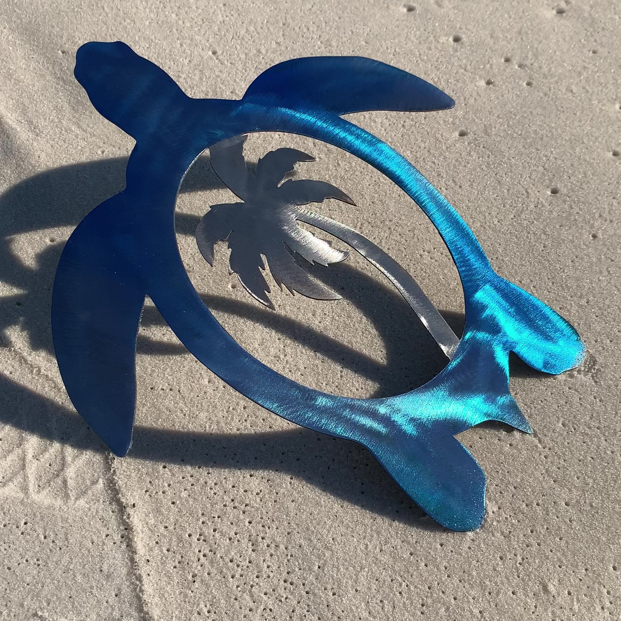 Palm Tree Sea Turtle | 3D Effect | Metal Wall Art – Theforgingmule